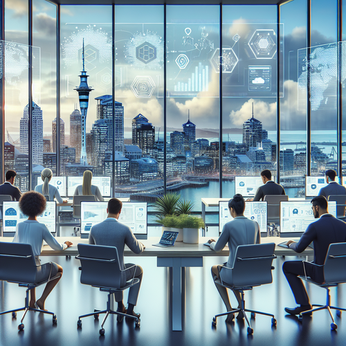 Auckland office with cloud and AI visualisations - SmartByte Solutions